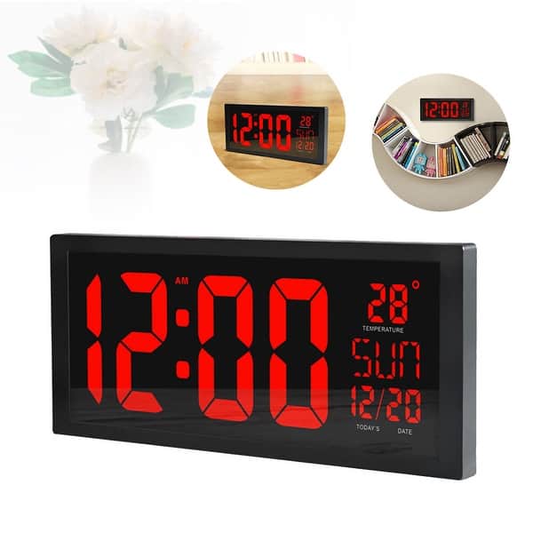 Large LED Wall Clock with Time Temperature and Calendar Display - Bed ...
