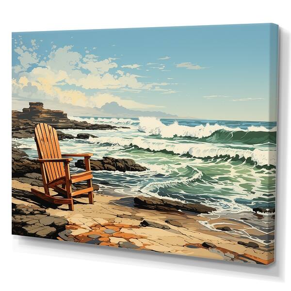 Designart "Retro Beach Chair By Wild Waves Ocean" Coastal Wall Decor ...