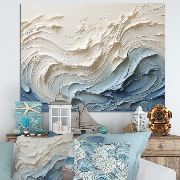 Designart "White And Blue Wave Papercut Style " Coastal Waves Wall Art ...