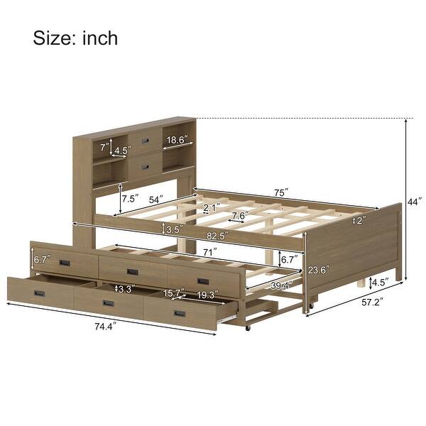 Full Size Captain Bed with Storage Bookcase Headboard,Captain Bed with ...