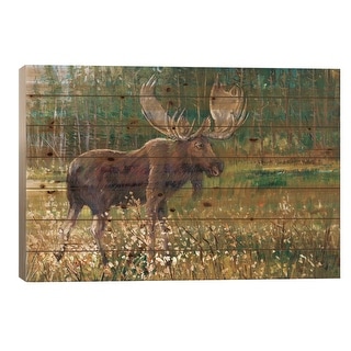 Moose In The Field Print On Wood by Tim OToole - Multi-Color - Bed Bath ...