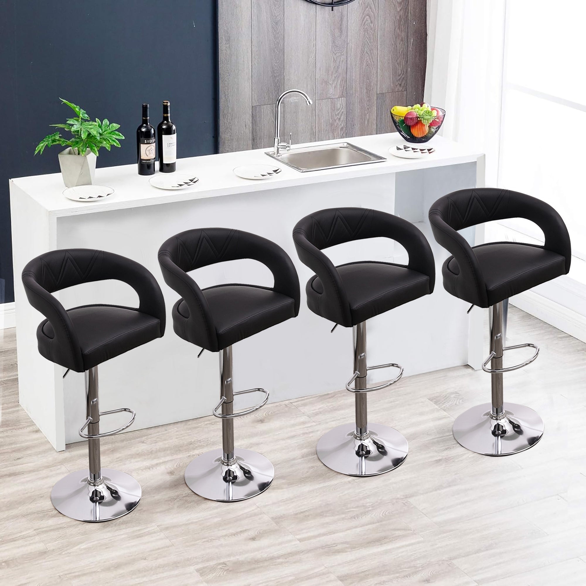 VECELO Adjustable Swivel Modern Bar Stools with Backs, Black Barstools ...