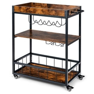 Costway 3-Tier Rolling Kitchen Cart Serving Trolley Wine Rack - See ...