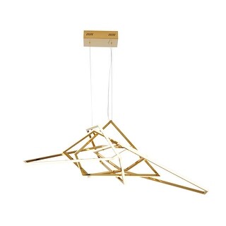 1-Light L52.8" Gold Stainless Steel LED Chandelier with White Acrylic ...