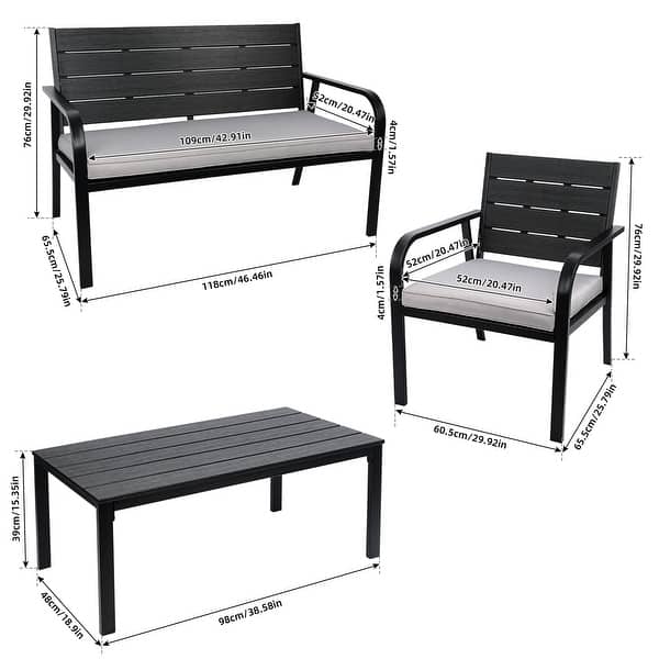 4-Piece Steel Frame Patio Furniture Set for 4, Includes Cushions ...