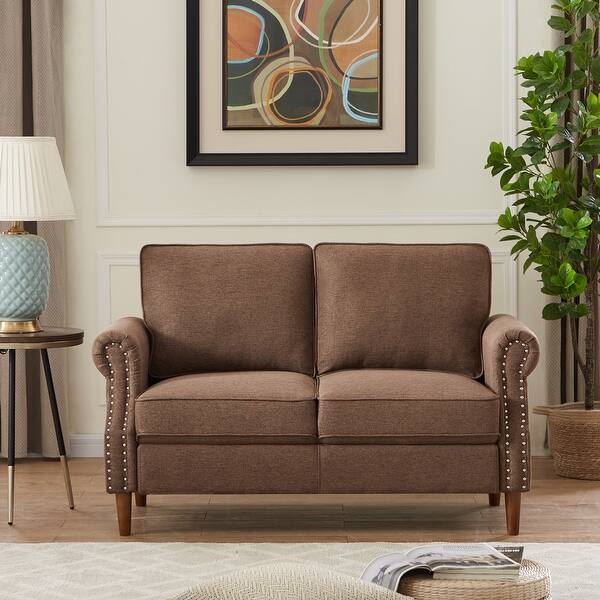 Classic Simple Contemporary Style 2P Linen Loveseat Brown with ...