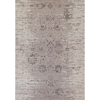 Modern Abstract Oriental Area Rug Handmade Beige Wool Carpet - 7'11" x ...