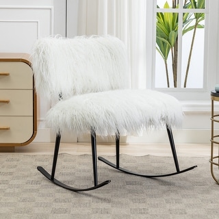 Faux Plush Rocking Chair With Metal Rocker Upholstered Glider Chair ...