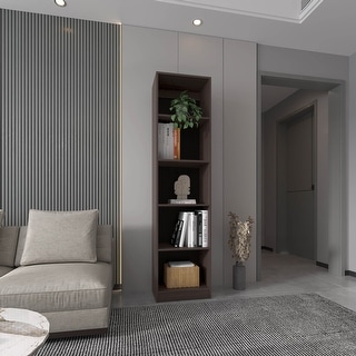 Home Slim 5 Shelves Narrow Bookcase With Open Shelves, Stained Walnut ...