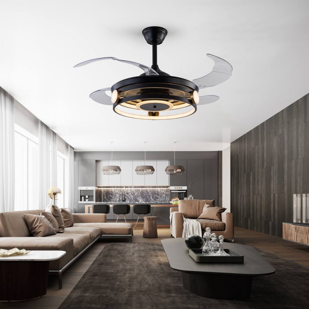 42'' 4 Retractable Blades Modern LED Ceiling Fan with Remote ...