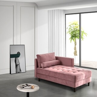 Button Tufted Chaise Longue Sofa Pink Velvet Recliner Chair w/ Pillows ...