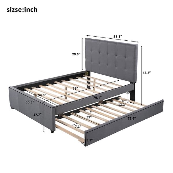 Gray Linen Upholstered Platform Bed With Headboard and Built-in ...