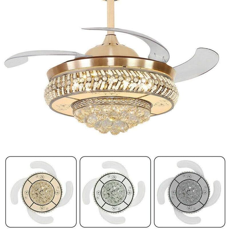 36inch 42inch Chandelier Ceiling Fan LED Crystal Retractable Invisible ...