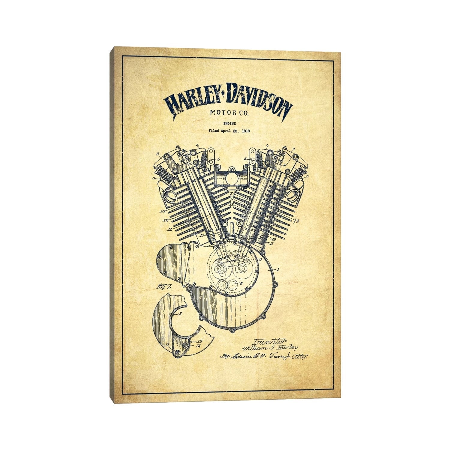 iCanvas "Harley-Davidson Charcoal Patent Blueprint" by Aged Pixel ...