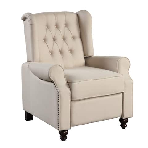 Fabric Push Back Recliner with Nailhead Trim Details, Beige - Overstock ...