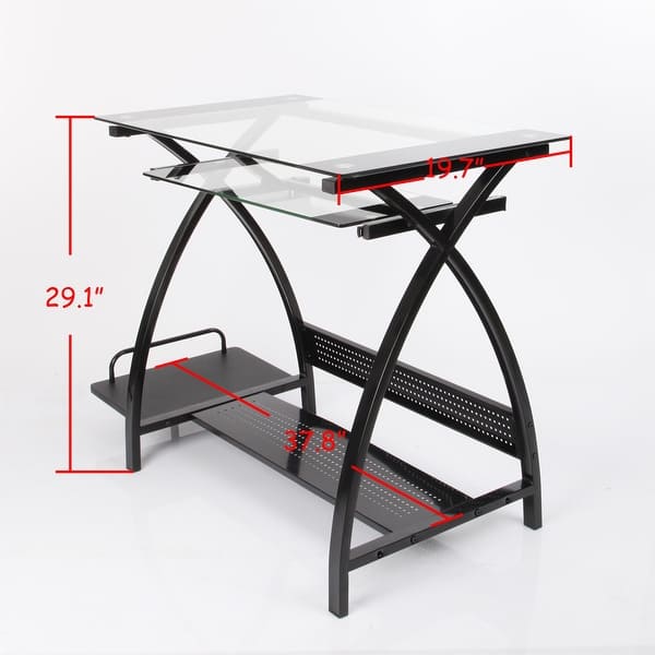 Glass Office Computer Desk With CPU Stand And Pullout Keyboard Tray ...