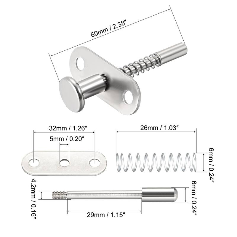 2pcs Plunger Latches Spring-loaded Stainless Steel 6mm Head 60mm Total ...