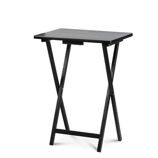 PJ Wood Folding TV Tray Tables with Compact Storage Rack, Black, 5 ...