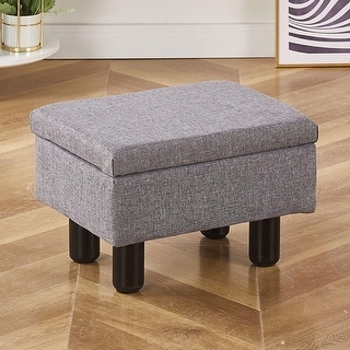 Foot Stool Linen Footrest Storage Step Stool Seat,Grey - Dark Grey ...