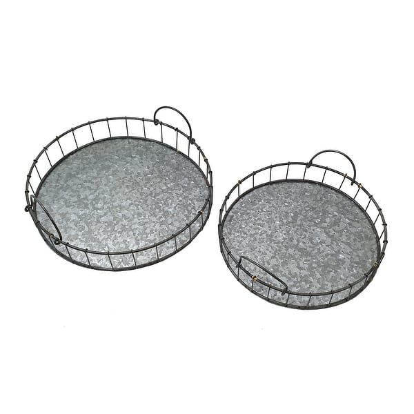Round Iron Trays with Handles - Set of 2 - Bed Bath & Beyond - 33735863