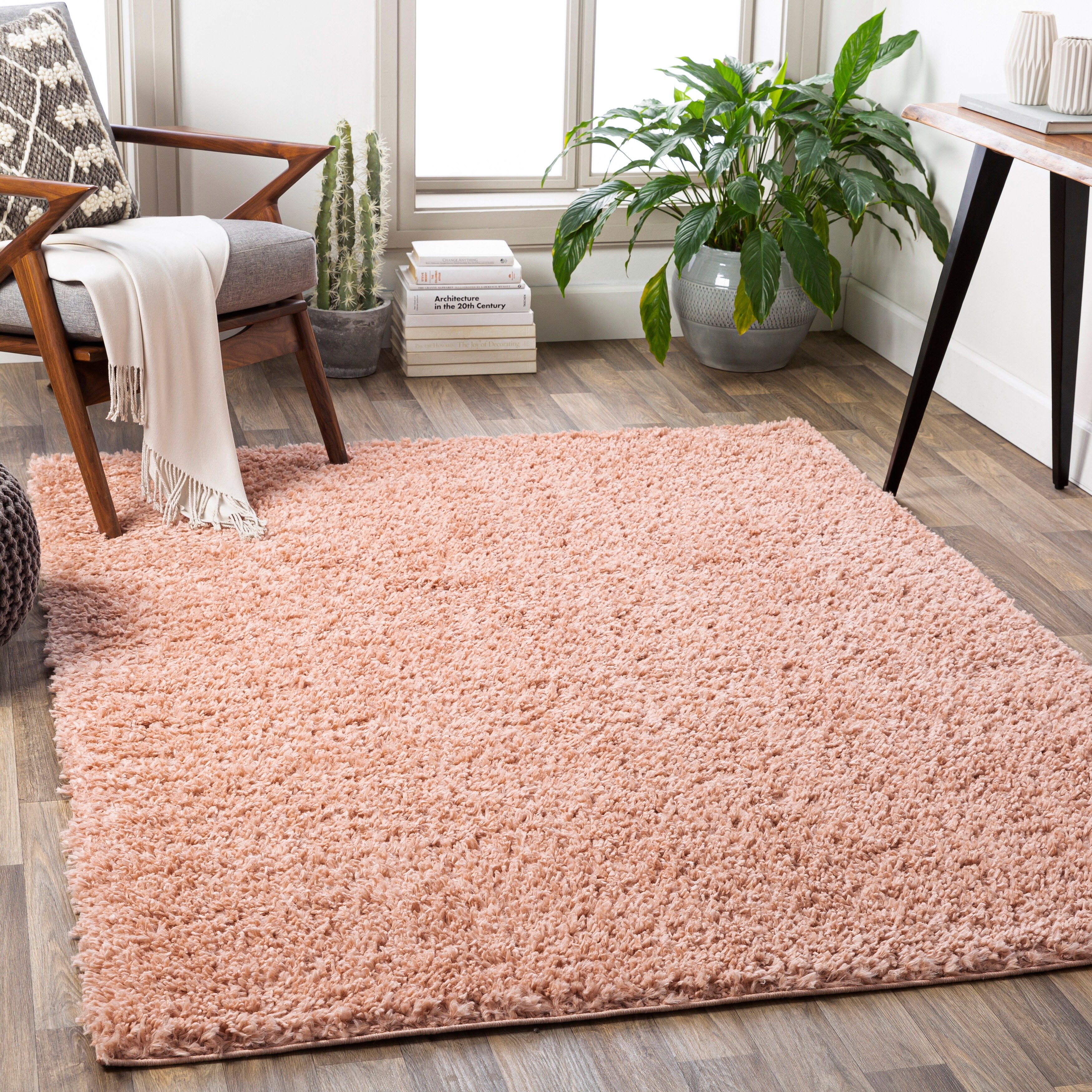 solid light pink area rug
