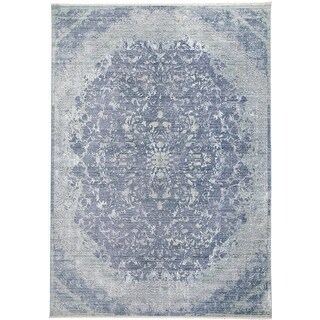 10' X 14' Blue Gray And Silver Abstract Distressed Area Rug With Fringe ...