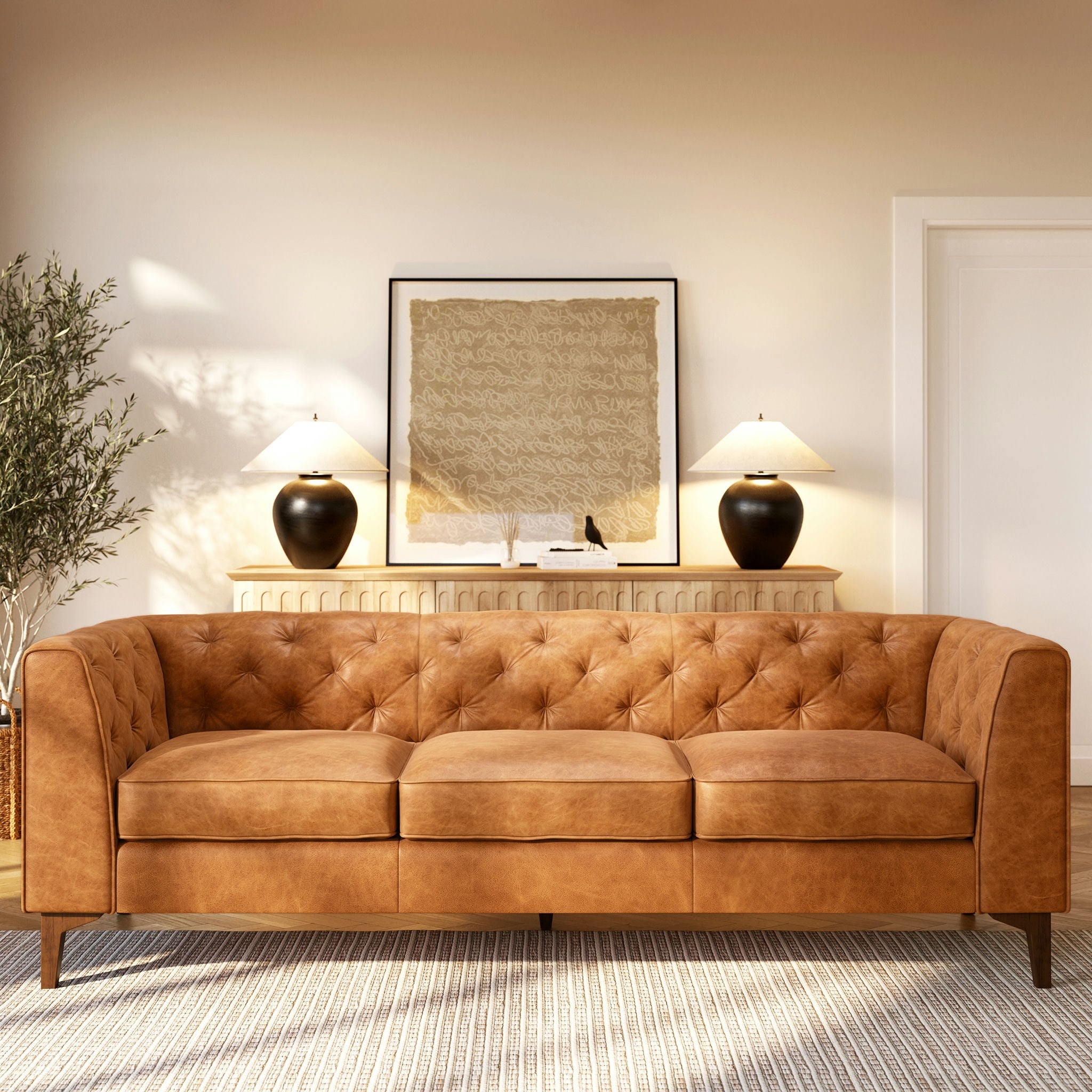 material and leather sofas