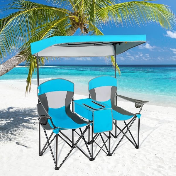 Outdoor Portable Beach Chairs Camping Set with Shade Canopy Mini Table ...
