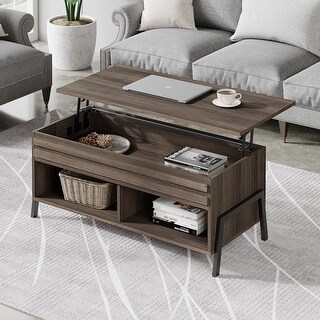 Mid-Century Modern Wood 42" Rectangle Lift Top Coffee Table, Espresso ...