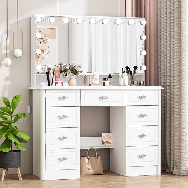 white makeup vanity table
