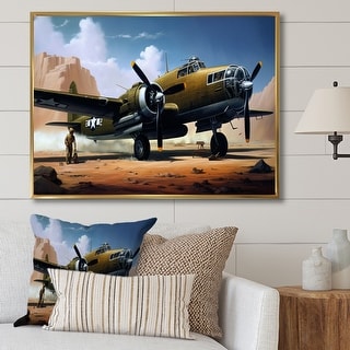 Designart "Vintage Airoplane In Desert II" Transportation Framed Wall ...