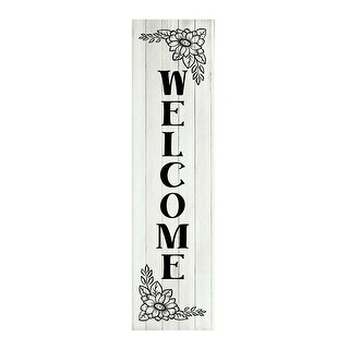 Black and White Floral Welcome Vertical Wood Print Sign 5.5" x 24 ...
