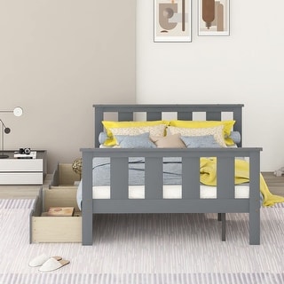 Grey Full Size Platform Bed Wood Bed Frame with Storage Drawers - Bed ...