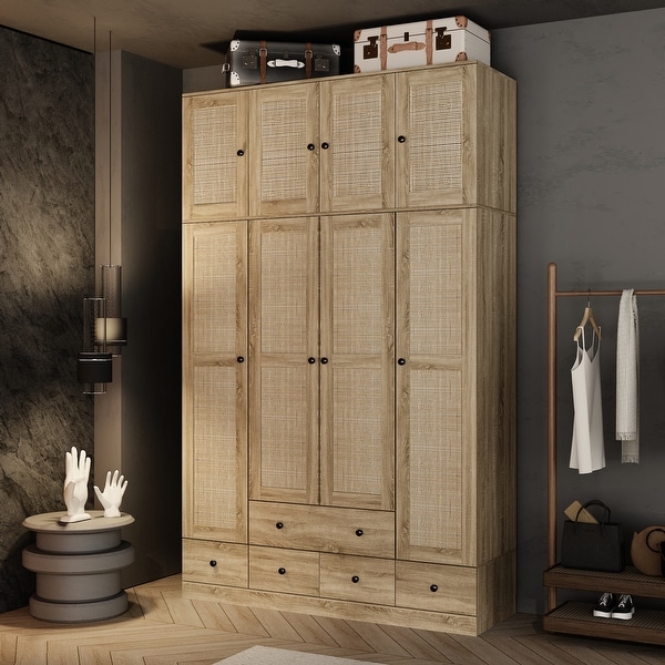 Natural Charm Wooden Armoire Breathable Rattan Design Ample Storage On Sale Bed Bath Beyond 39982993