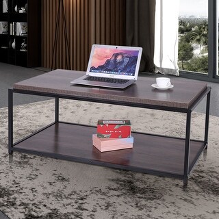 Low Desk Coffee Tables Metal Frame Wooden Top 2 Layers Sturdy Living ...