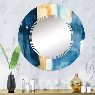 Designart 'Indigo Panel IV' Printed Modern Mirror - Oval or Round Wall ...