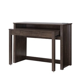 Single Drawer Wooden Pull Out Desk with Power Outlet, Brown - Bed Bath ...
