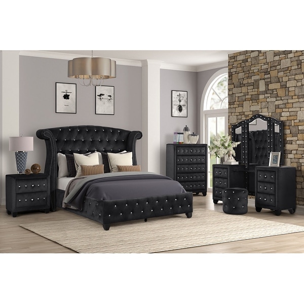 Sophia Crystal Tufted 4PC 5PC Bedroom Set Made with Wood Bed Bath Beyond 37983949
