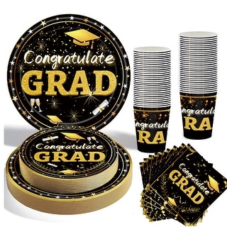 100 Pcs Graduation Party Disposable Party Supplies Includes Plates Cups ...