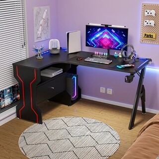 L shaped Office Gaming Desk with rgb light and Carbon Fibre Desktop ...