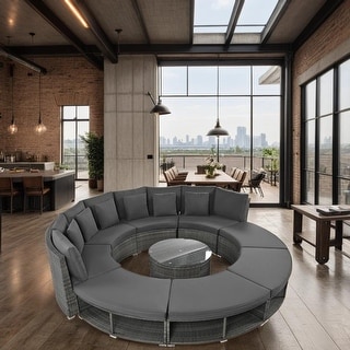 Outdoor Patio Circular Sofa Set, Rattan Wicker Sectional Sofa Lounge ...