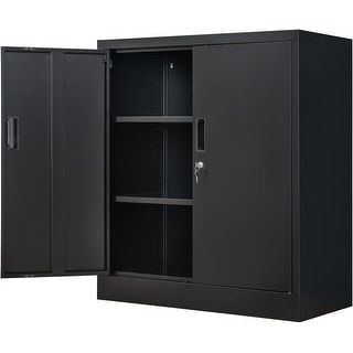 36 Inch Locking Metal Storage Cabinet with Adjustable Shelves for Home ...