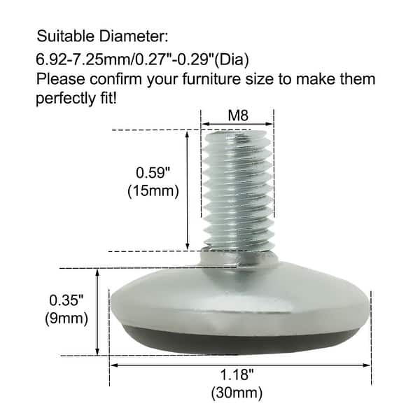 M8 x 15 x 30mm Furniture Leveling Feet Pad Adjustable Leveler for Table ...