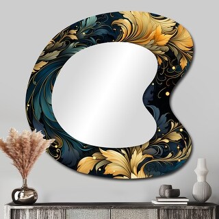 Blue And Yellow Cosmic Damask Whirls - Irregular Damask Wall Mirror ...
