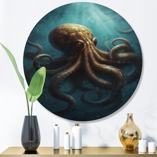Designart "Brown Blue Octopus Under The Sea" Animals Octopus Metal ...
