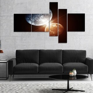 Designart "Kiss Between Two Planets" Spacescape Canvas Art Print - Bed ...