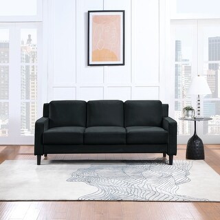 3 Seater Straight Row Sofa with Pillows Back, Soft Black Velvet ...