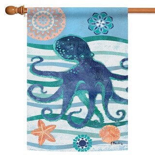 Blue and White Oceanic Octopus Outdoor House Flag 28" x 40" - Bed Bath ...
