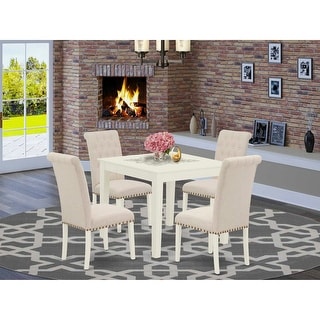 HomeStock 5-Pc Linen White Finish Solid Wood Top - Square Dining Room Set - Seats 4 - Bed Bath ...