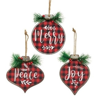 Joy Merry Peace Metal Ornament 3 Asstd. - 5.5" long by 4.75" wide - Bed ...